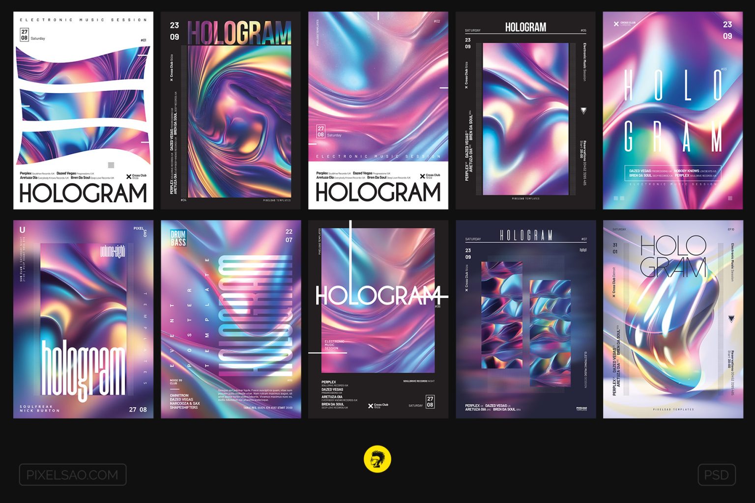 Hologram Party Flyers, Posters Bundle | Pixelsao Templates