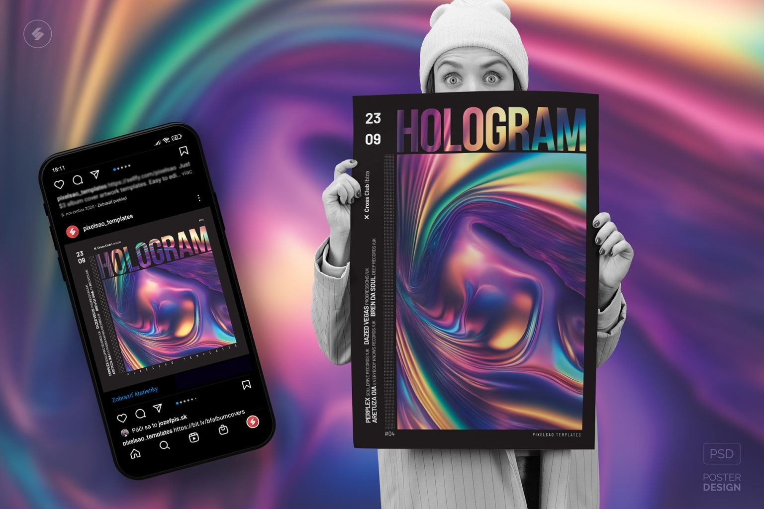 Hologram Party Flyers, Posters Bundle | Pixelsao Templates